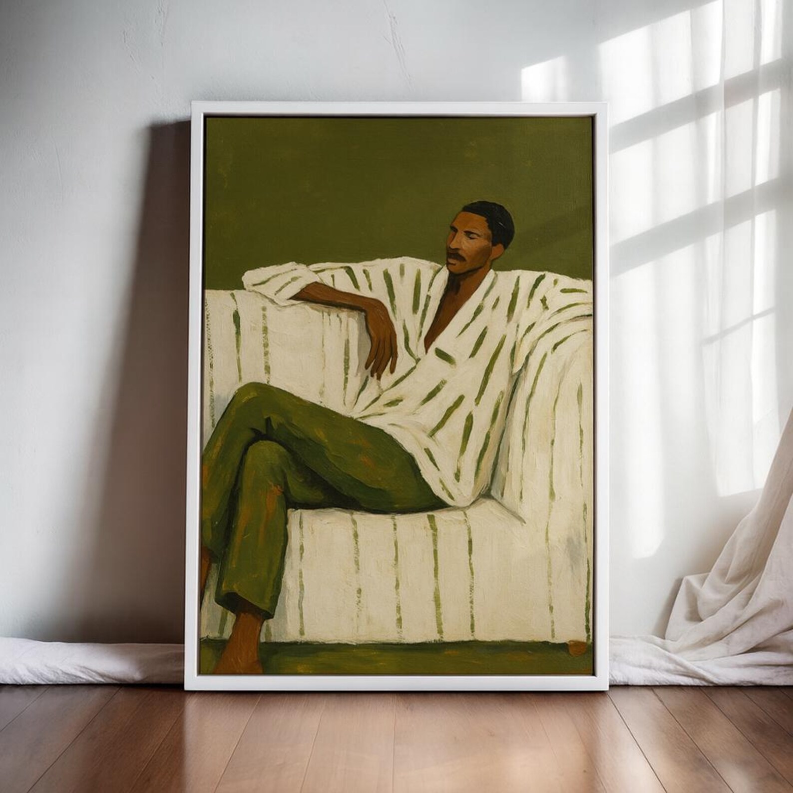 Olive Green Lounge Figure Poster, Minimalist Sitting Person Wall Art ...
