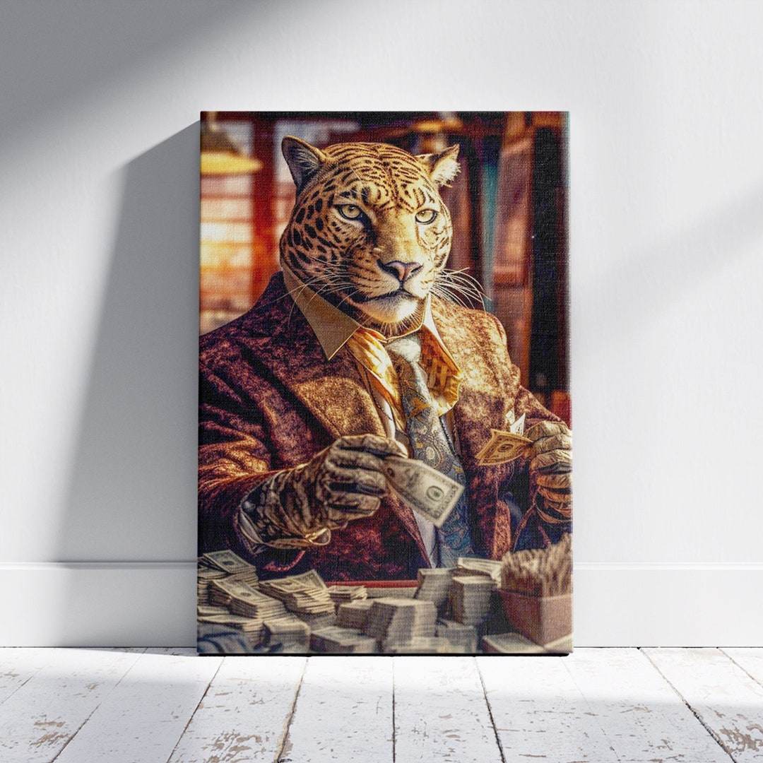 Leopard Wall Decor, Leopard in a Suit Canvas, Paid Leopard Poster ...