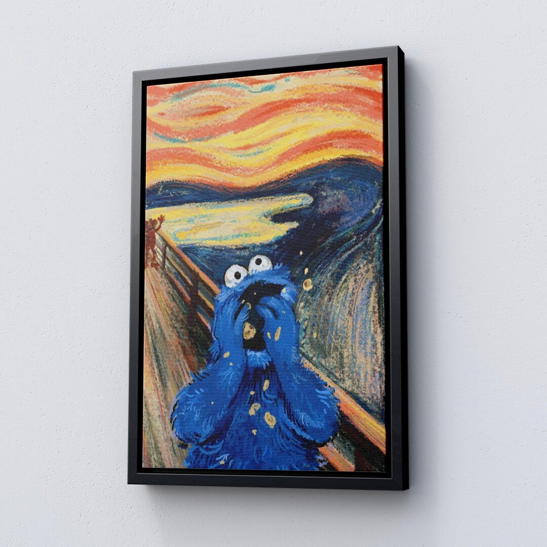Cookie Monster Poster, Scream Parody Canvas Wall Art, Vintage Canvas ...