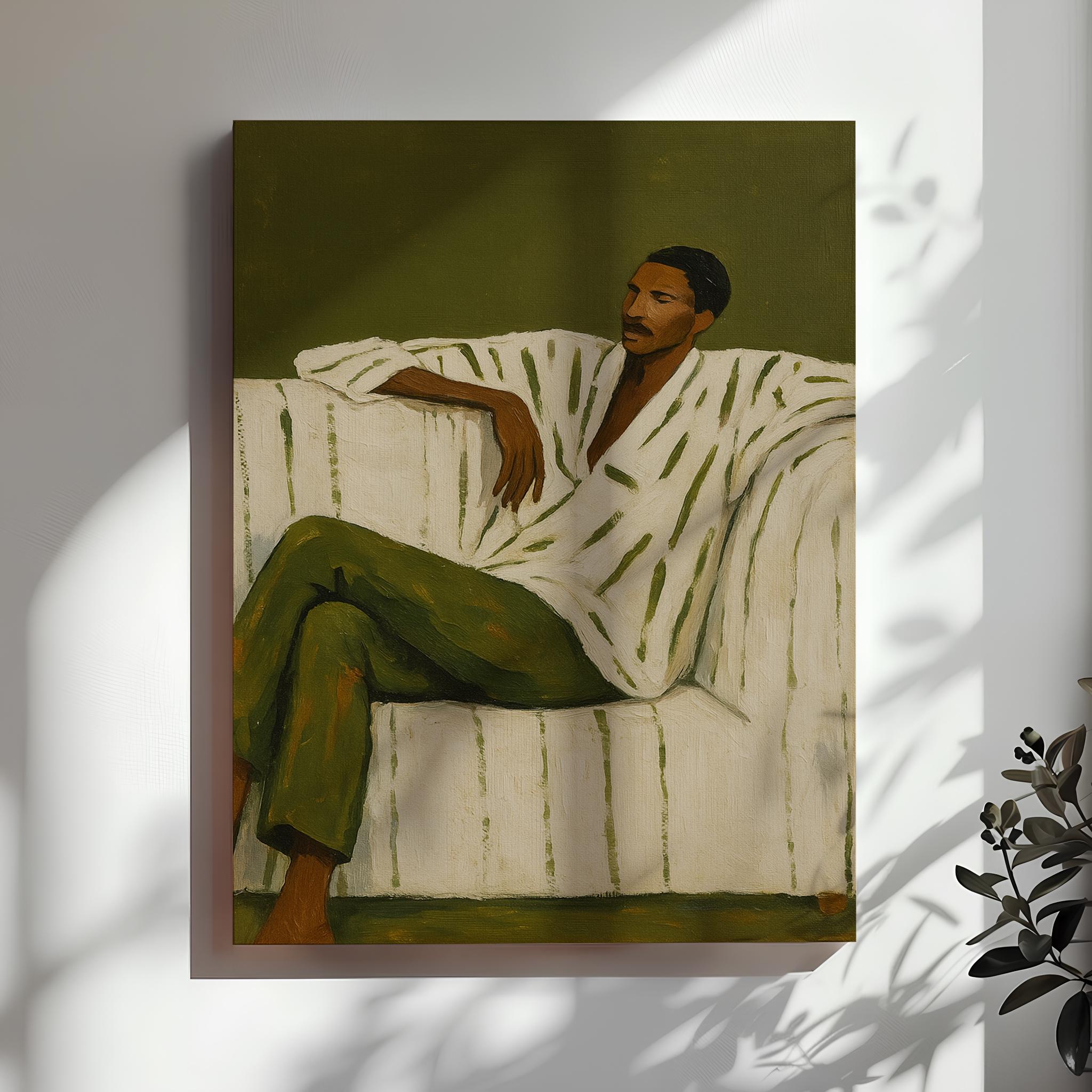 Olive Green Lounge Figure Poster, Minimalist Sitting Person Wall Art ...
