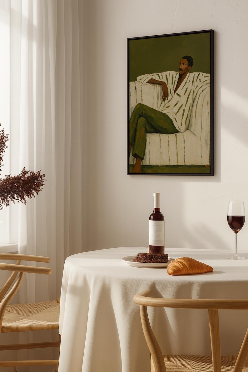 Olive Green Lounge Figure Poster, Minimalist Sitting Person Wall Art ...