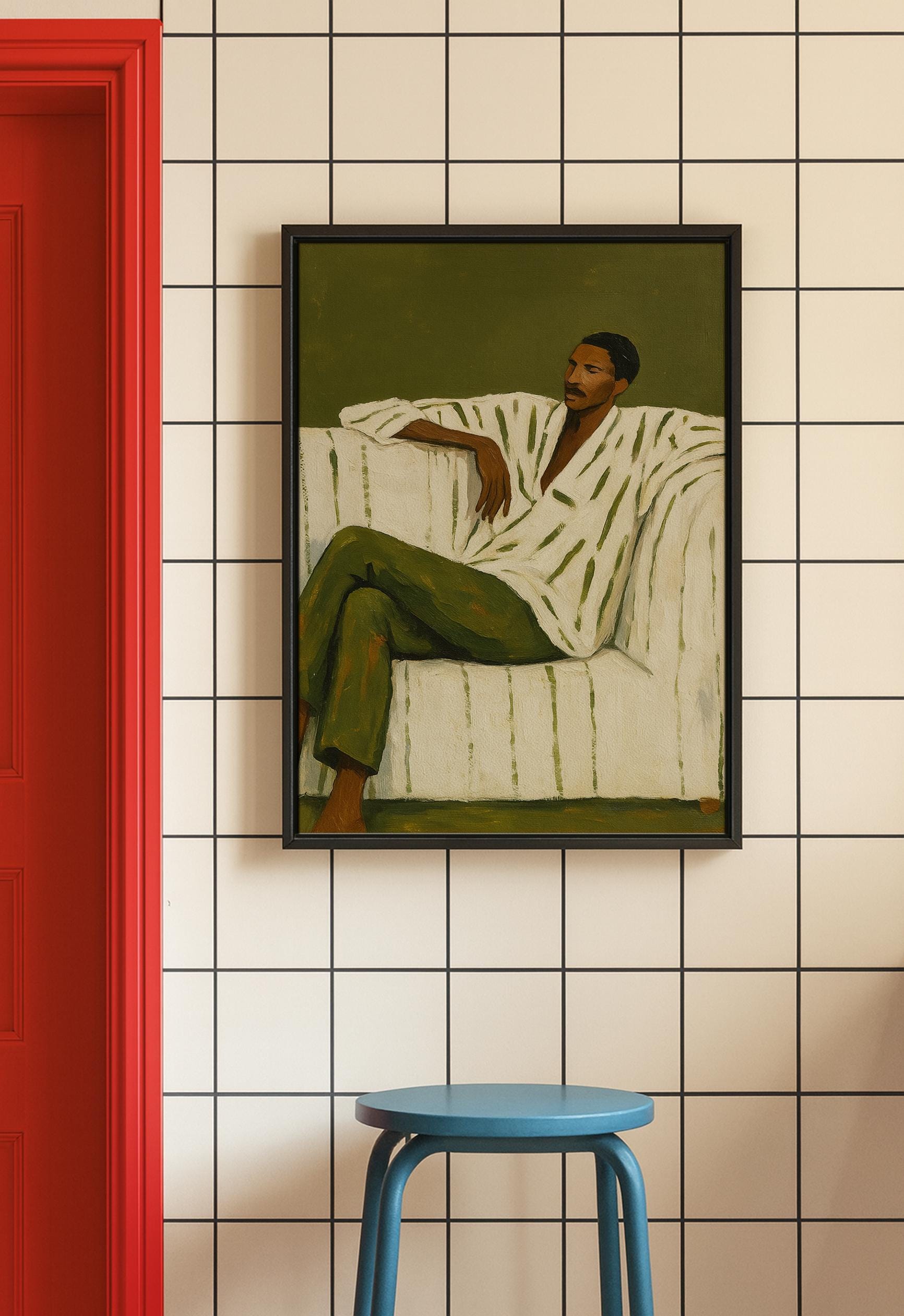 Olive Green Lounge Figure Poster, Minimalist Sitting Person Wall Art ...