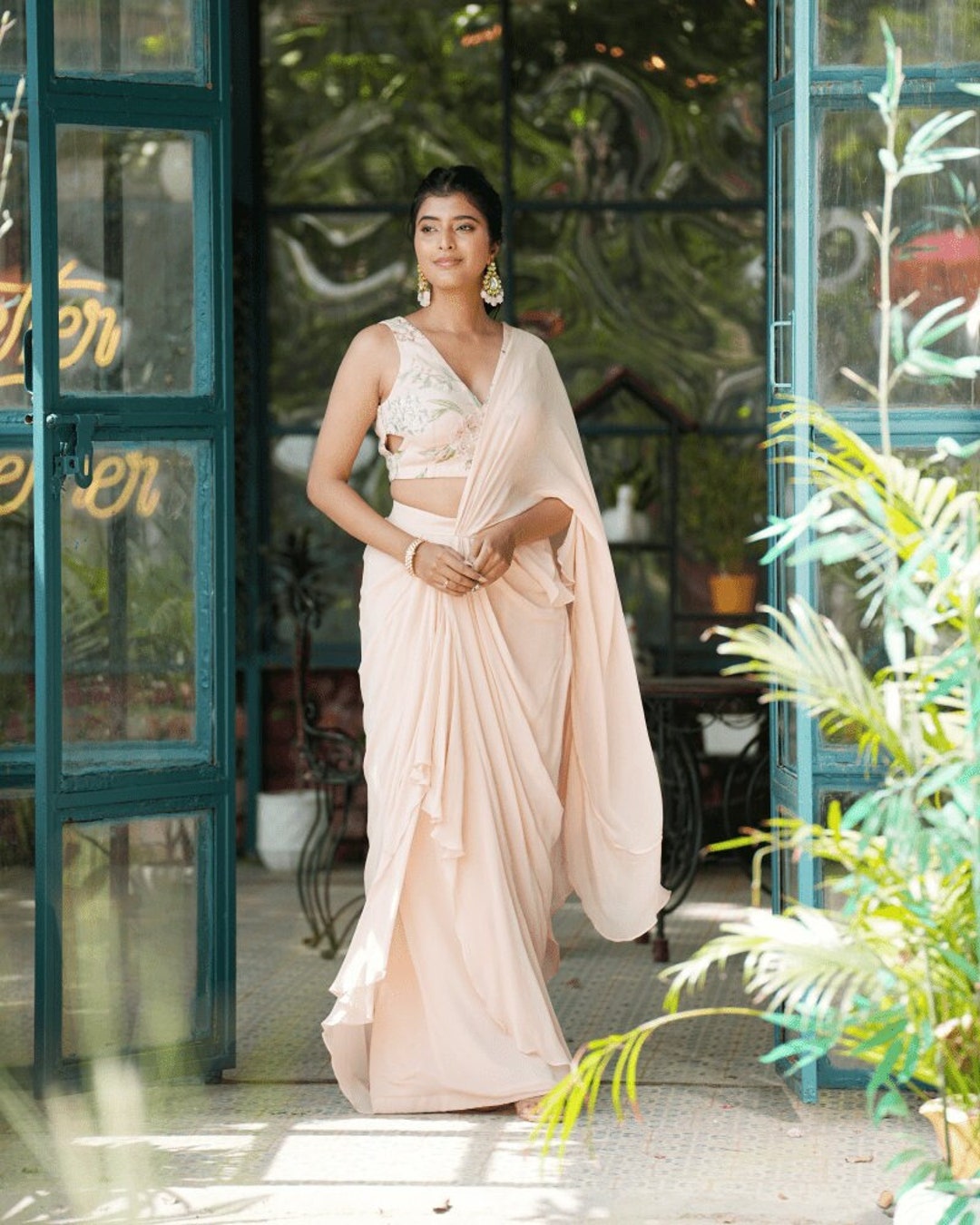 Daisy Ruffle Sari, Ready to Wear Ruffle Saree With Hand Work Stitched ...