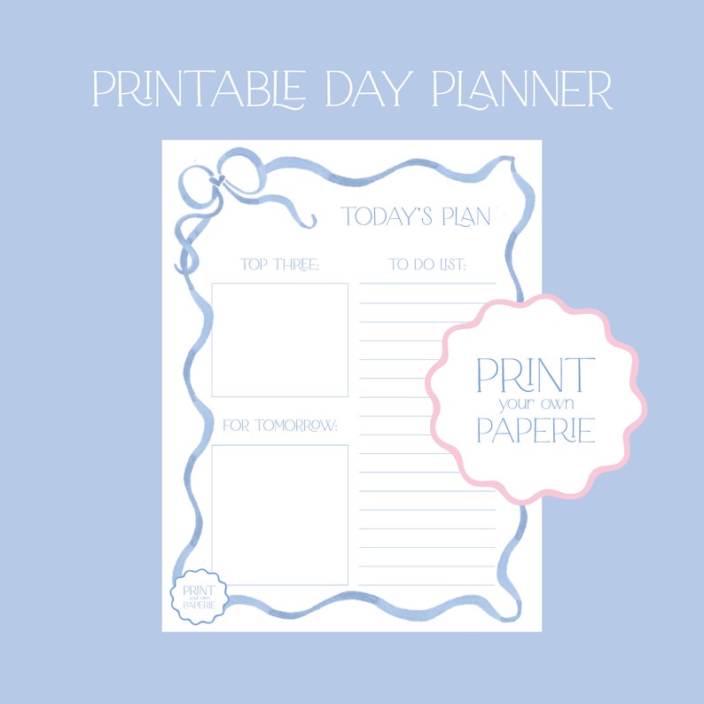 Watercolor Bow Border Day Planner Printable, Printable Daily Planner ...