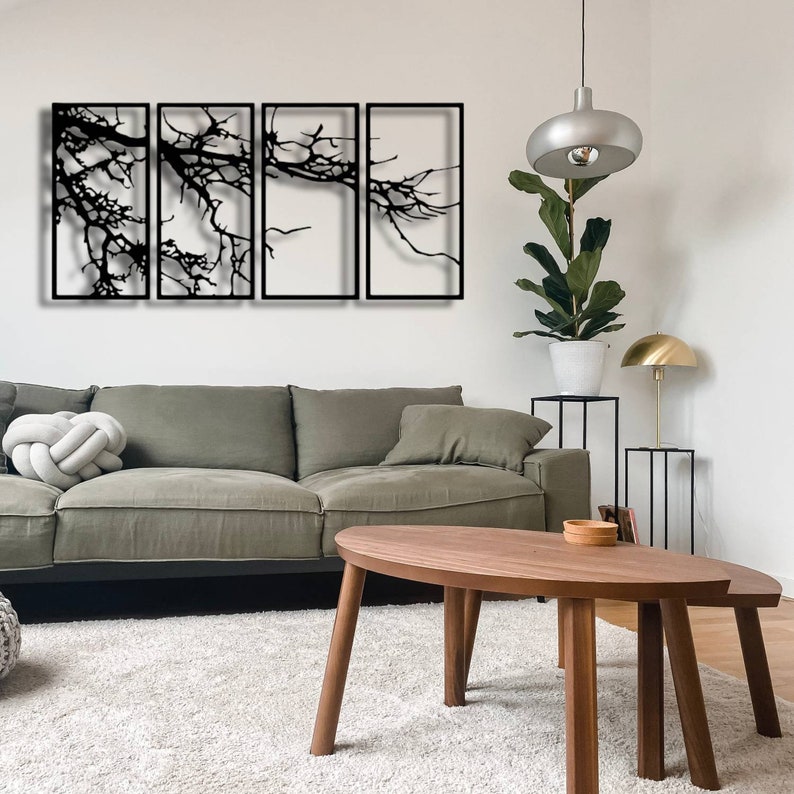 Quadruple Tree Metal Wall Decoration, Tree Branches Metal Wall Art ...