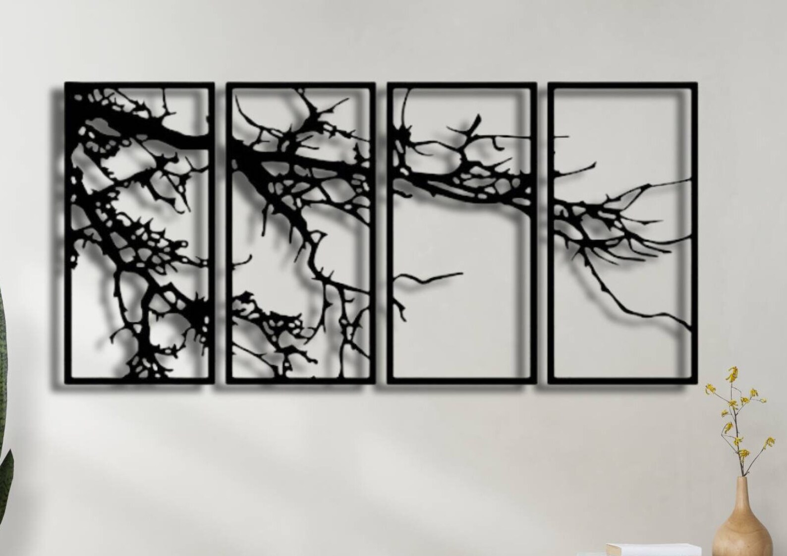 Quadruple Tree Metal Wall Decoration, Tree Branches Metal Wall Art ...