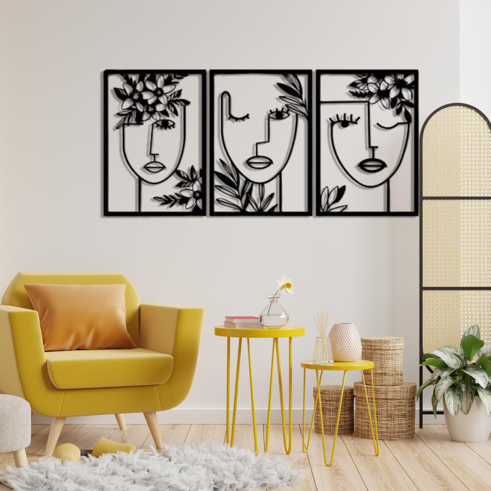 Set of 3 Faces Line Metal Wall Art: Minimalist Modern Decor - Etsy