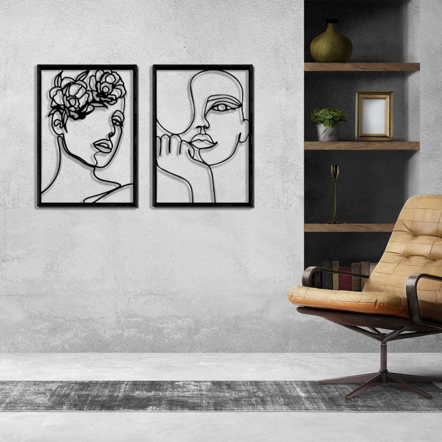 Set of 2 Faces Line Metal Wall Art: Modern Minimalist Decor - Etsy