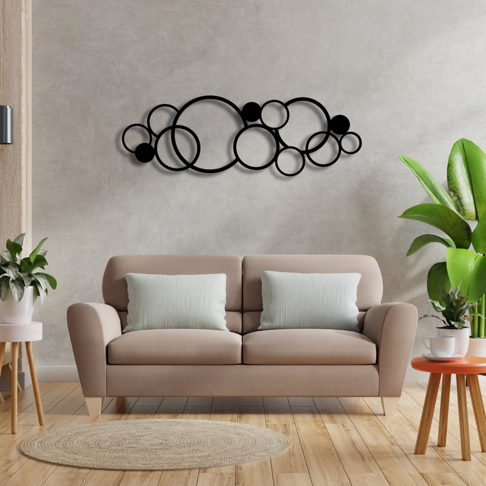 Circles Metal Wall Art, Geometric Wall Art, Circular Wall Art, Bedroom ...
