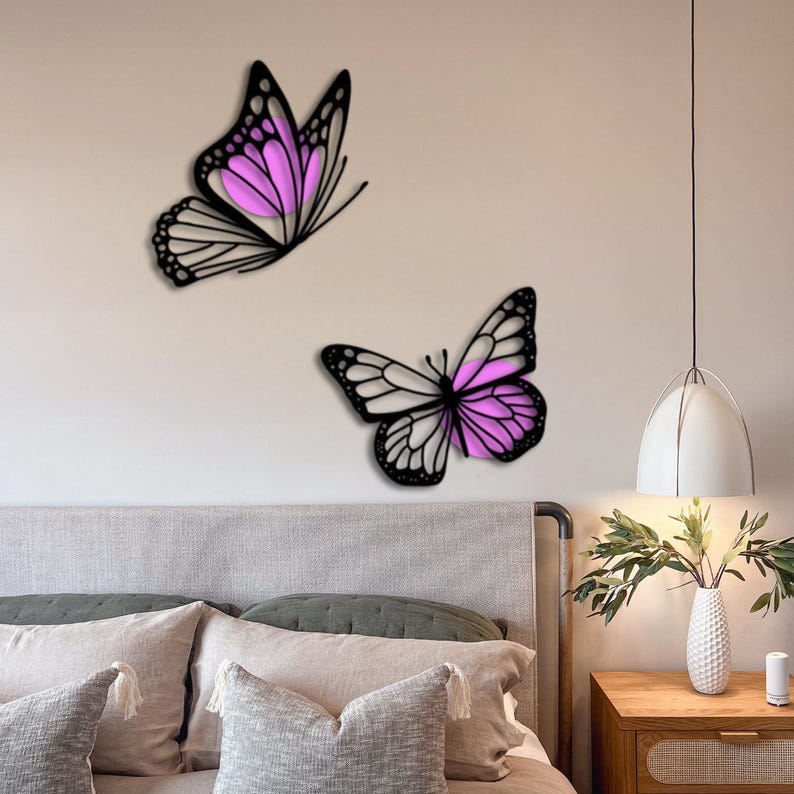 Wall Art Set of 2, Butterfly Metal Wall Art, Colorful Butterfly Wall ...