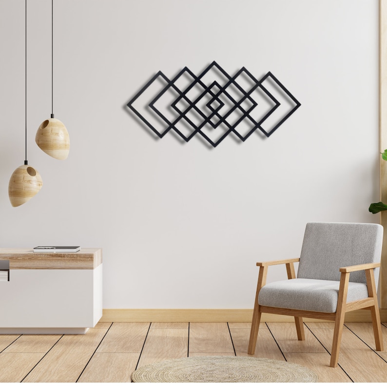 Double Square Wall Decor, Square Metal Wall Art, Living Room Wall Art ...