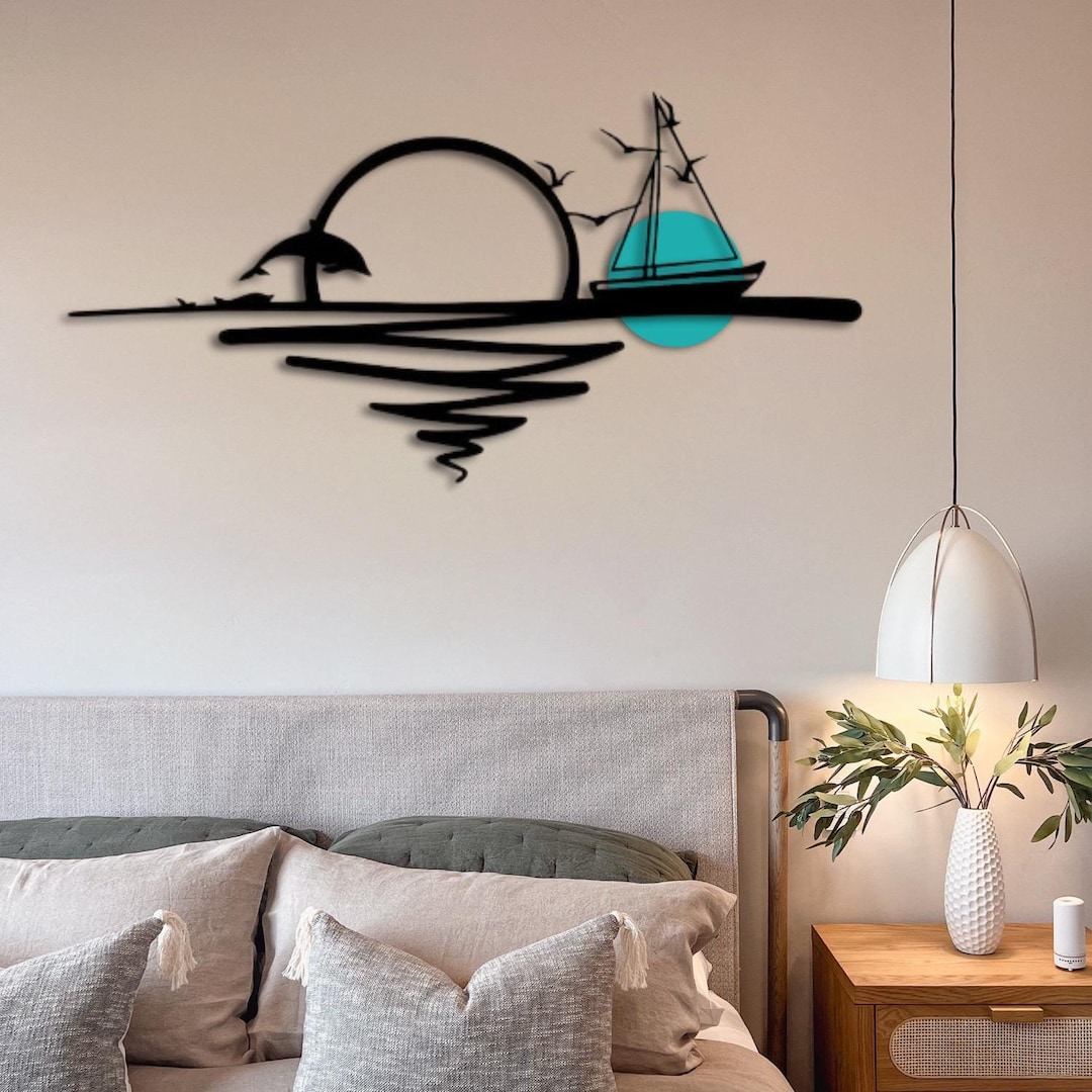 Colorful Sunshine and Boat Metal Art, Sea and Sun Wall Art, Sea Sparkle ...