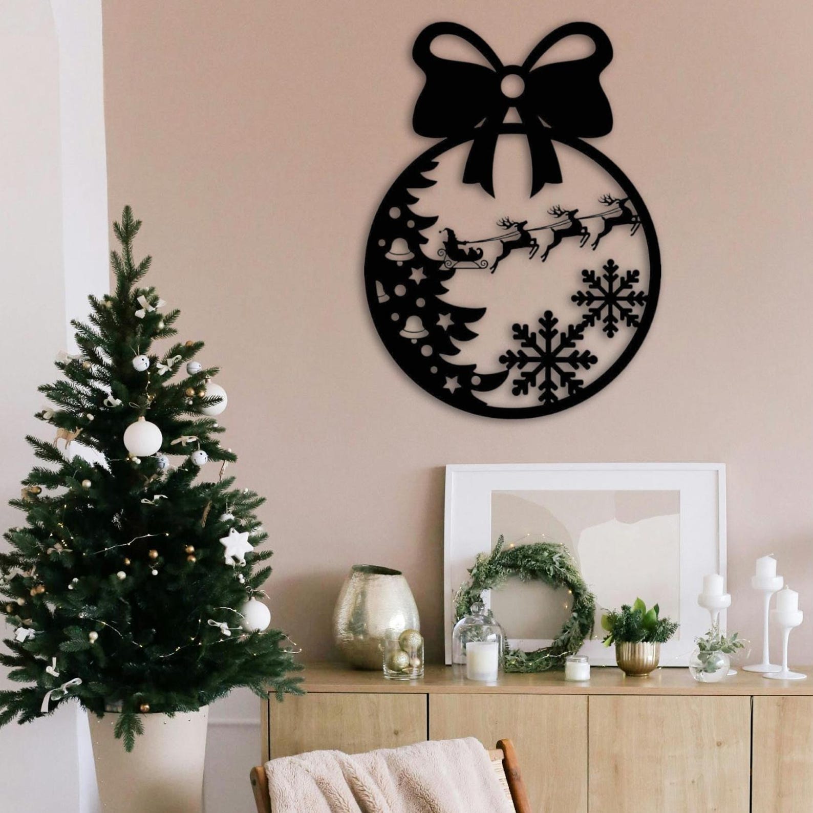 Merry Christmas Metal Wall Art, Santa Claus Wall Art, Festive Wall ...