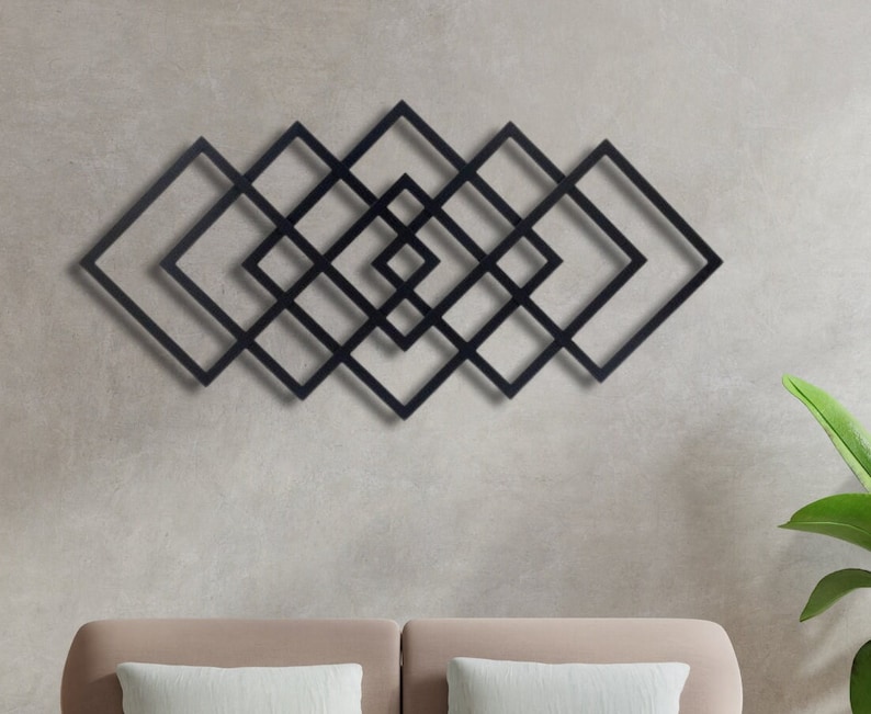 Double Square Wall Decor, Square Metal Wall Art, Living Room Wall Art ...