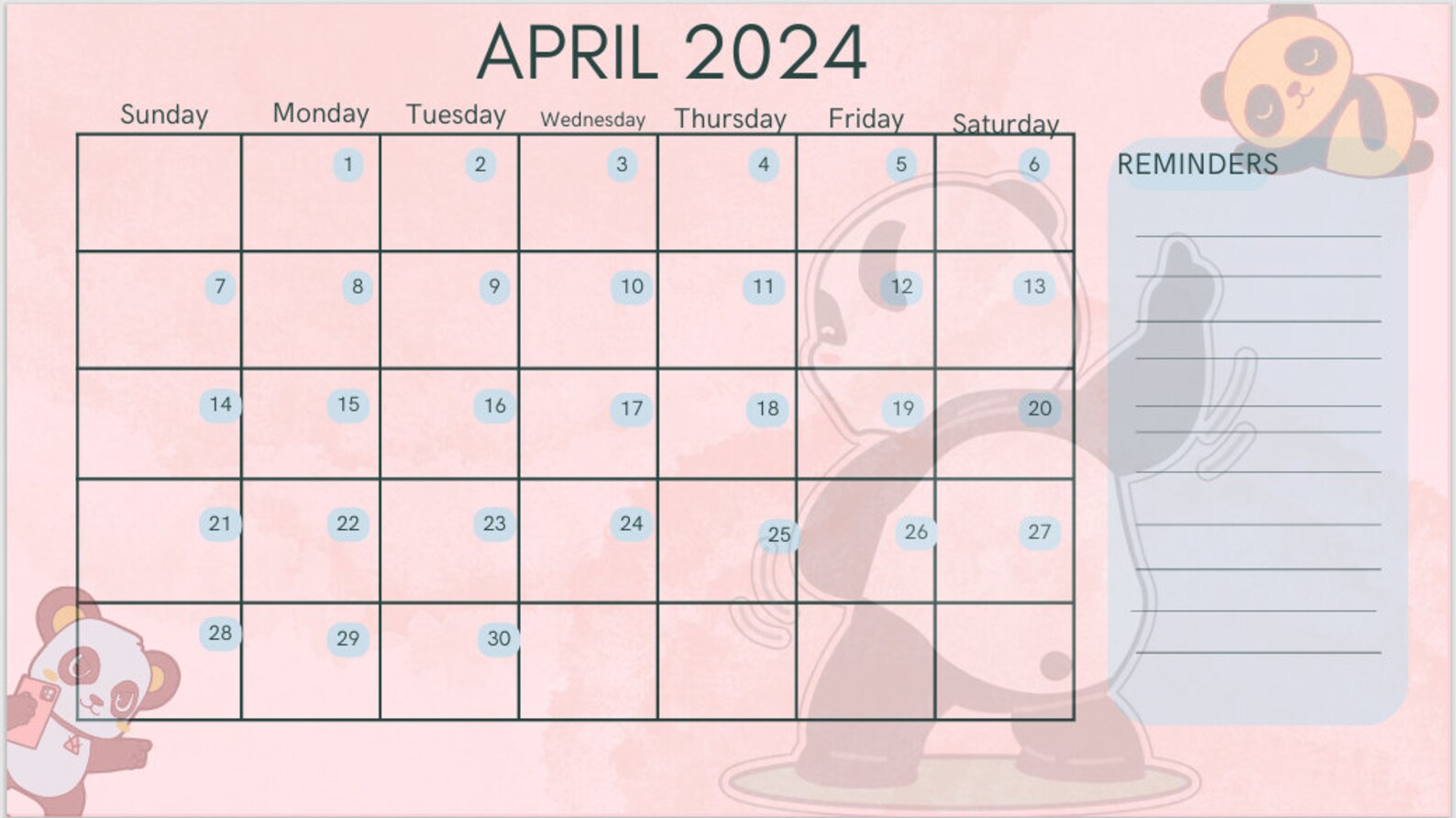 Back-to-school 2024 Monthly Calendar Pink Bear Design Monday to Sunday ...