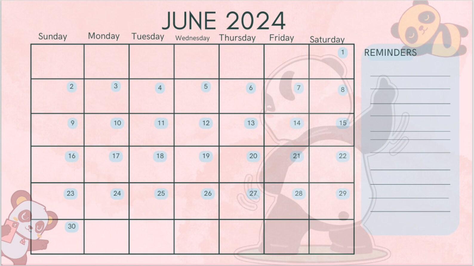 Back-to-school 2024 Monthly Calendar Pink Bear Design Monday to Sunday ...