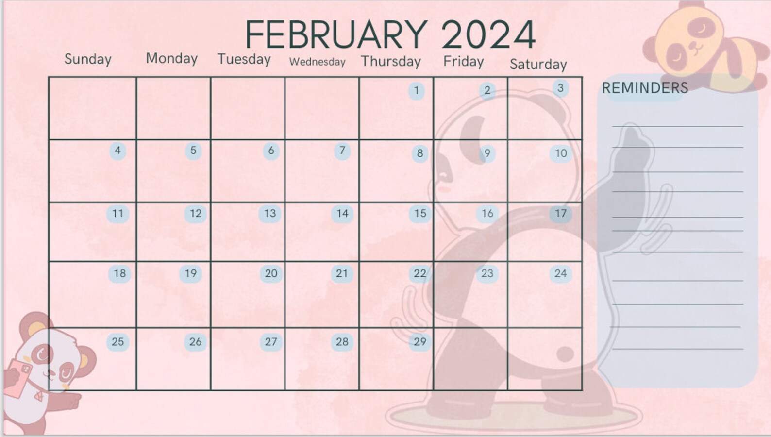 Back-to-school 2024 Monthly Calendar Pink Bear Design Monday to Sunday ...