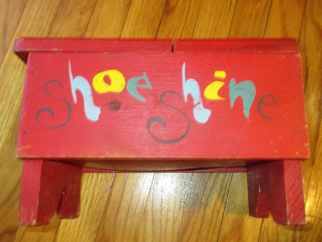 Mid Century Red Floral Hand Painted Shoe Shine Storage Box Stool - Etsy