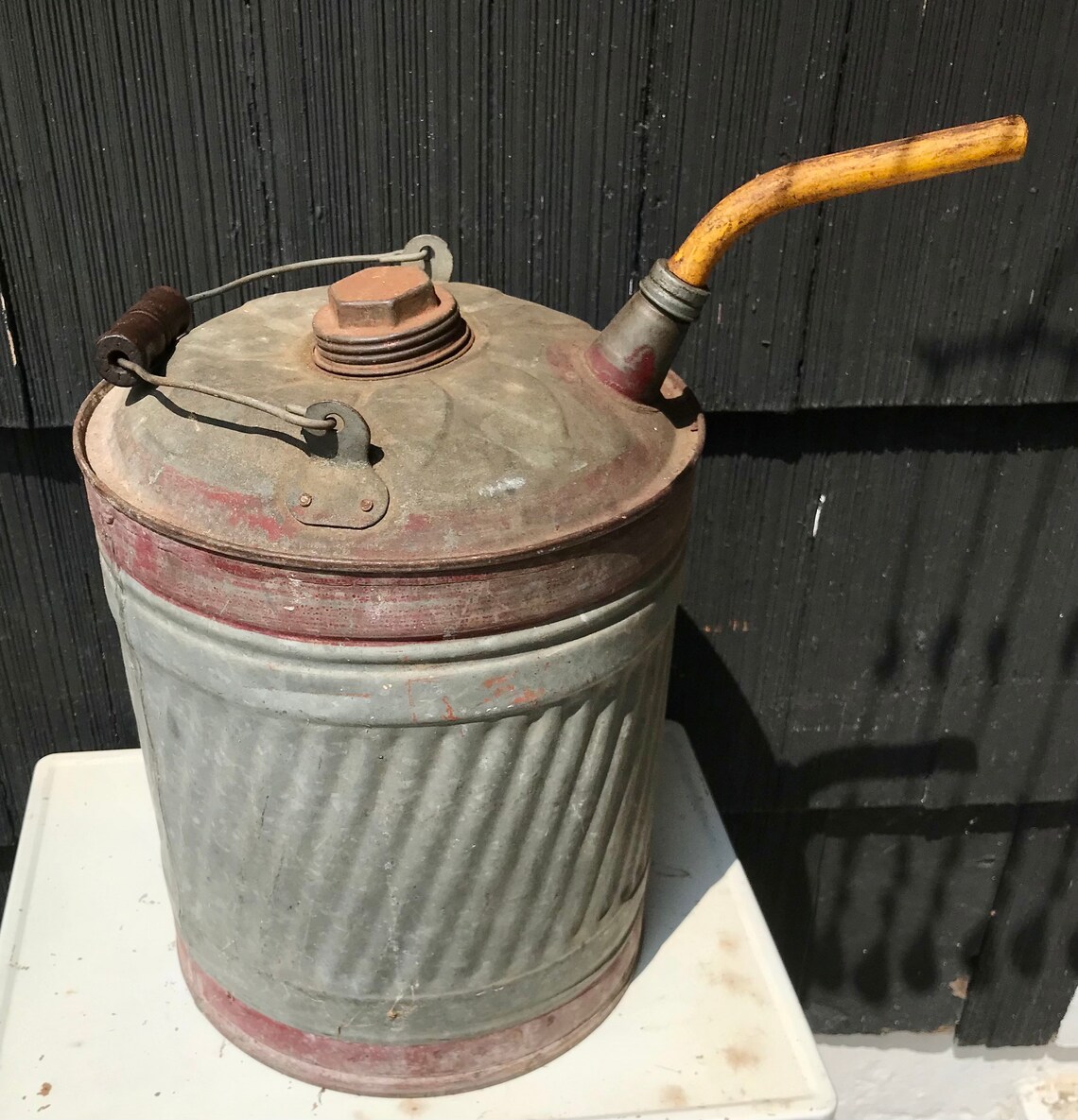 Vintage Galvanized Metal 5 Gallon Gasoline Can Gas Canister - Etsy