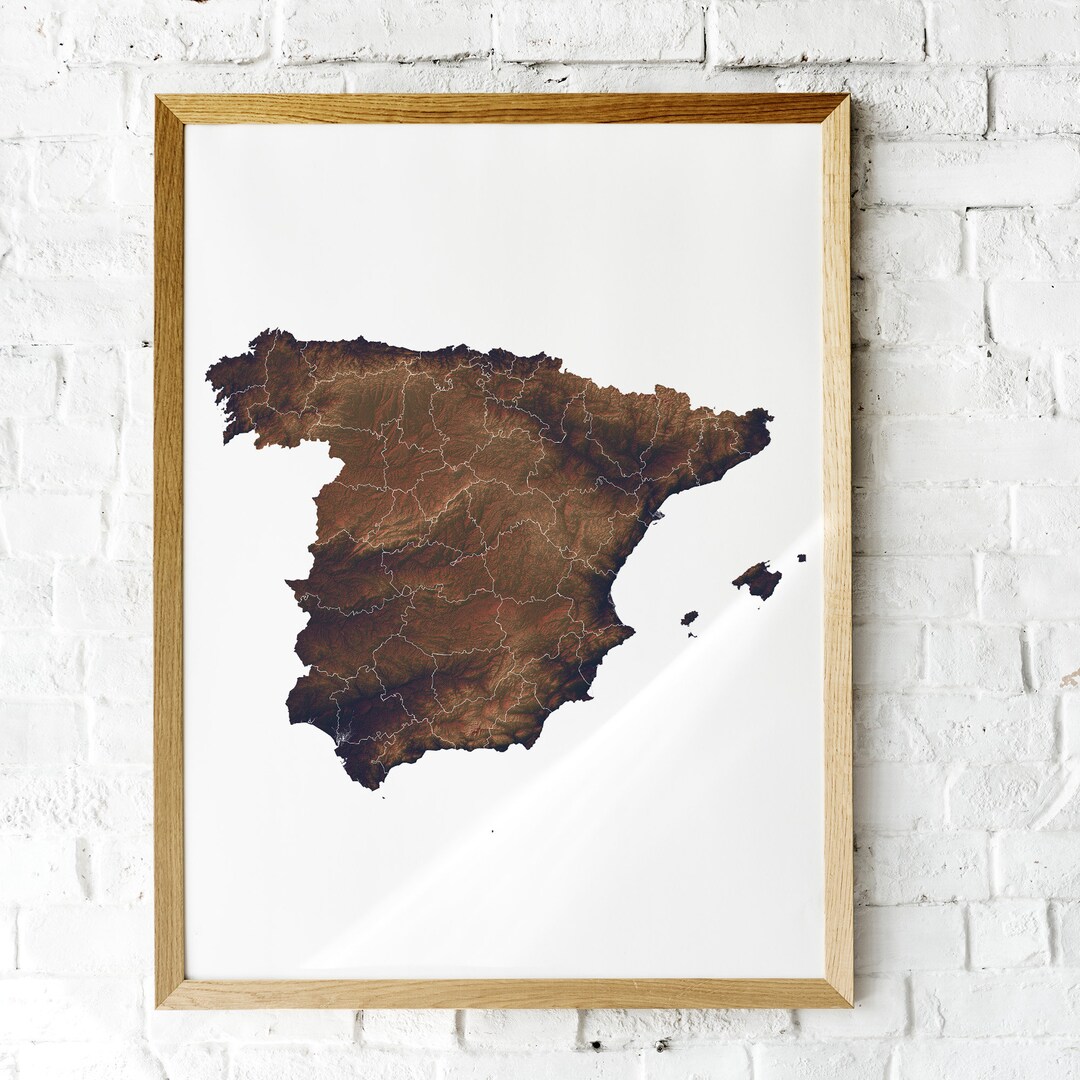 Relief Map of Spain 2D Printing With Shaded 3D Effect Topographic Map ...