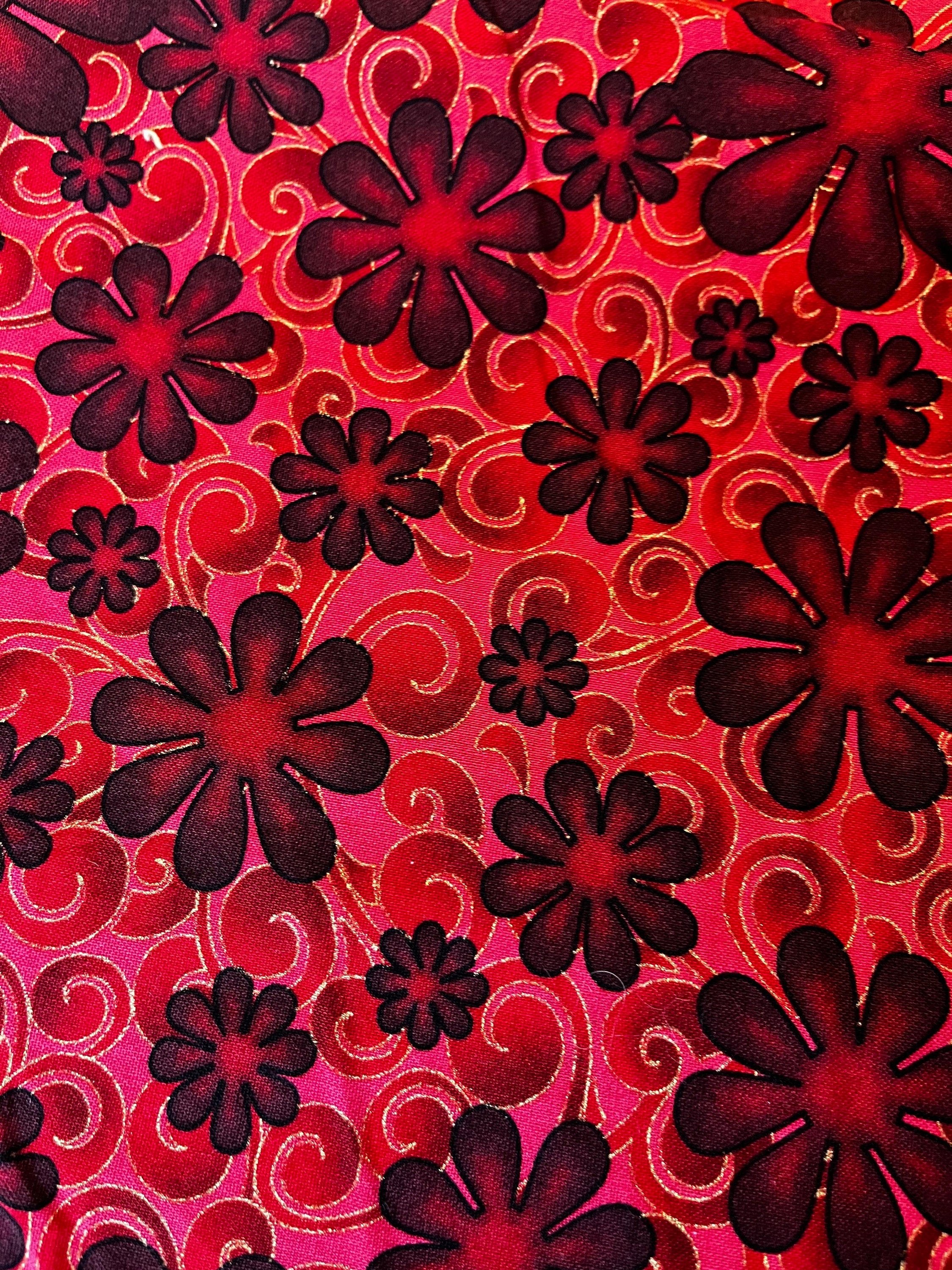 Red Floral Cotton Fabric - Etsy