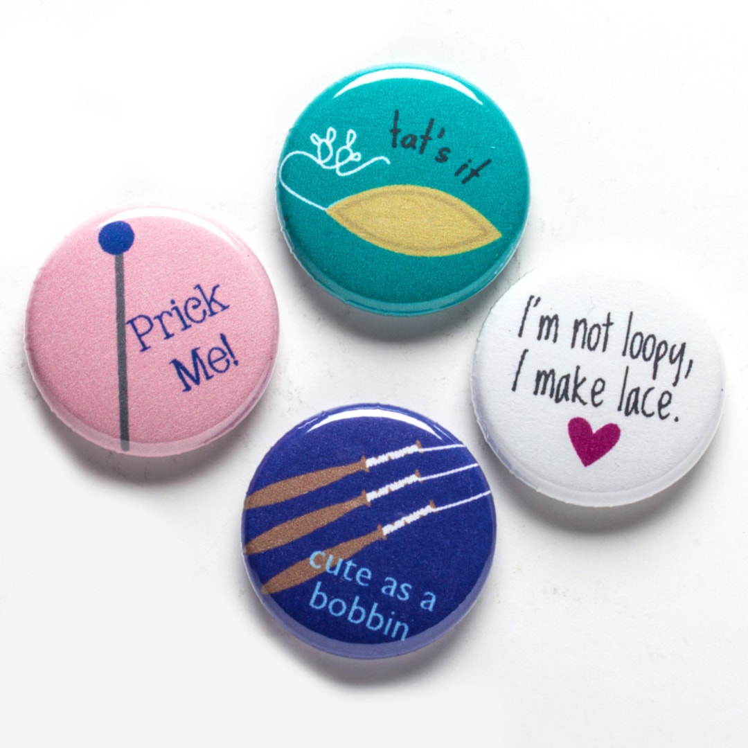 Lace Pin Set, Tatting Lacemaking Buttons, 1 Inch Pin Back, Bobbin Lace ...