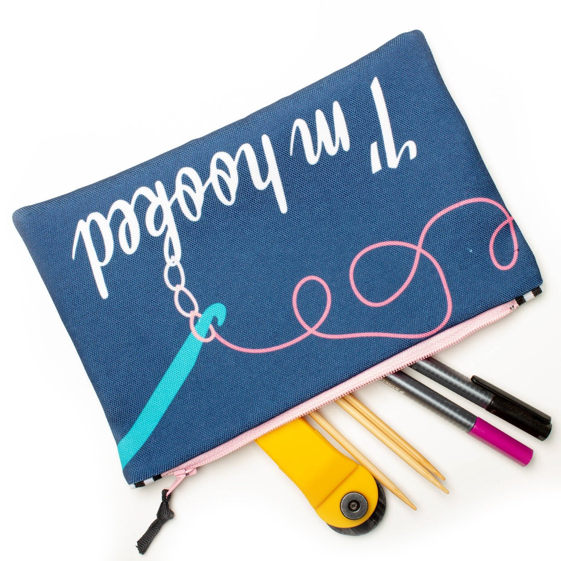 Crochet Notions Bag Snarky Crochet I'm Hooked Recycled - Etsy