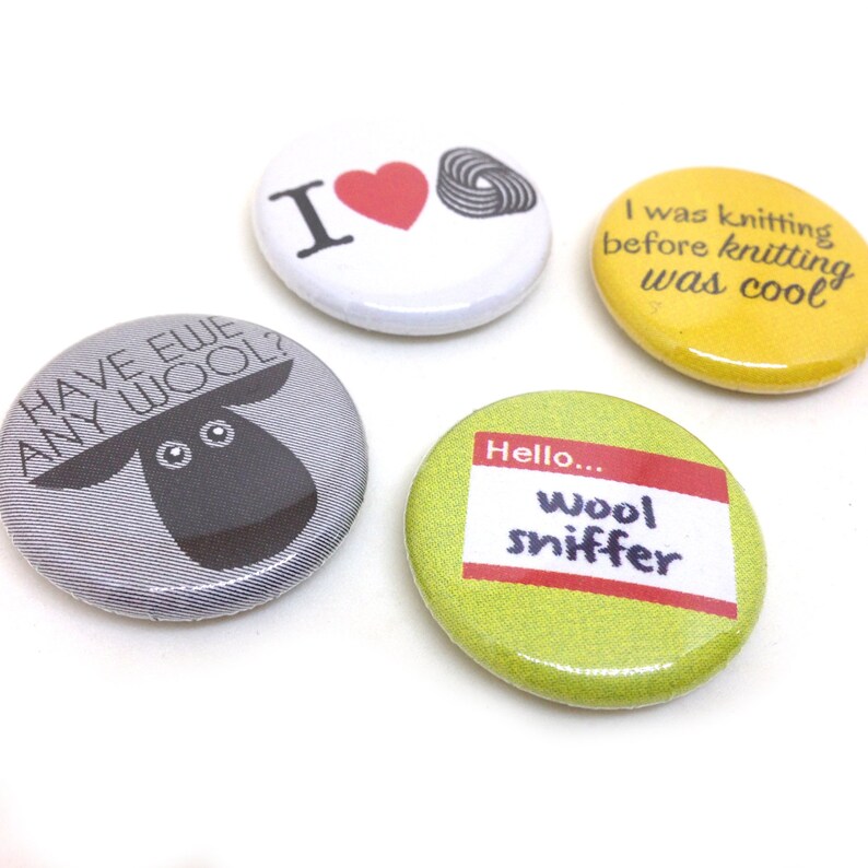 Wool Sniffer Pin Set, 1 Inch Pin Back Buttons, Mini Knitting Badges ...