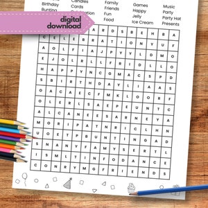 Printable Birthday Word Search Puzzle, Instant Download Activity for ...