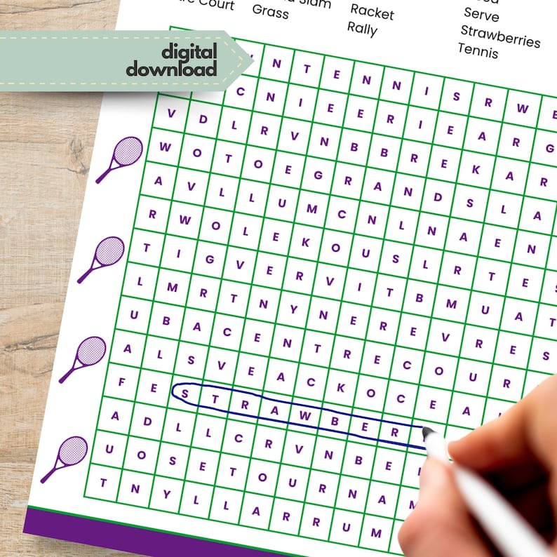 Wimbledon Tennis Printable Word Search Puzzle - Summer Sport Party ...