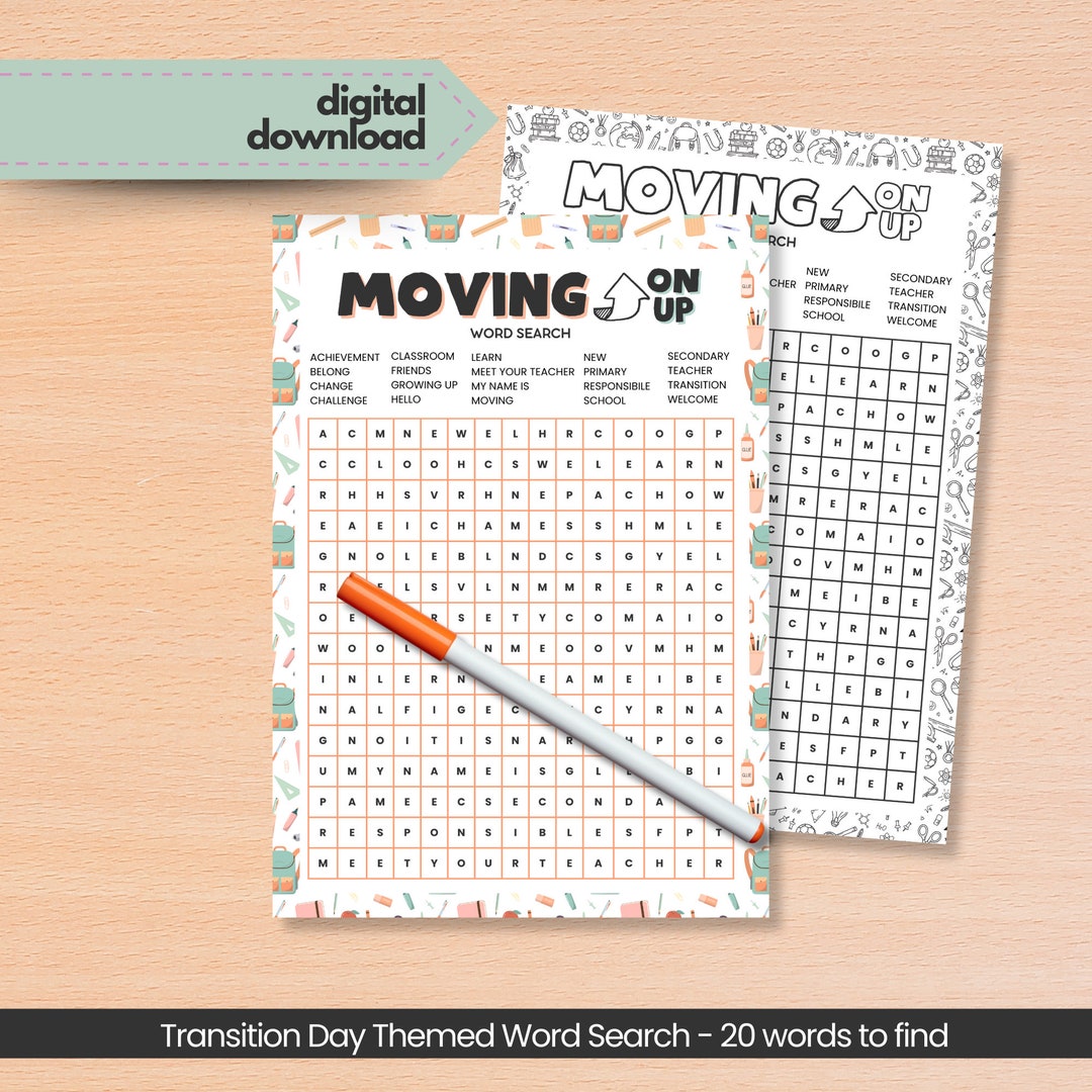 Transition Day Printable Word Search, Transition Activity, Instant ...