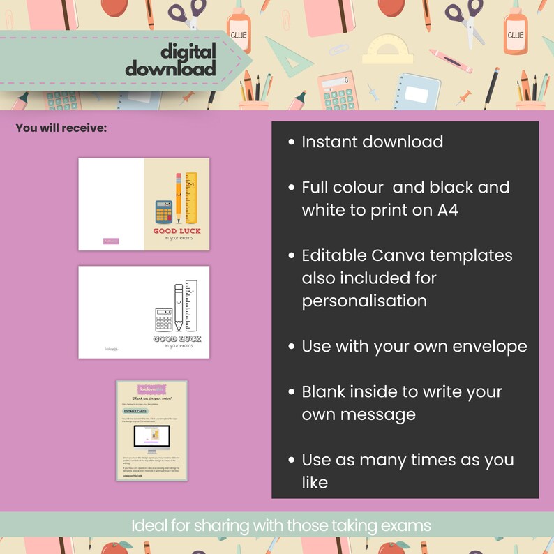 Good Luck Exam Card Printable Instant Download for Tests and ...