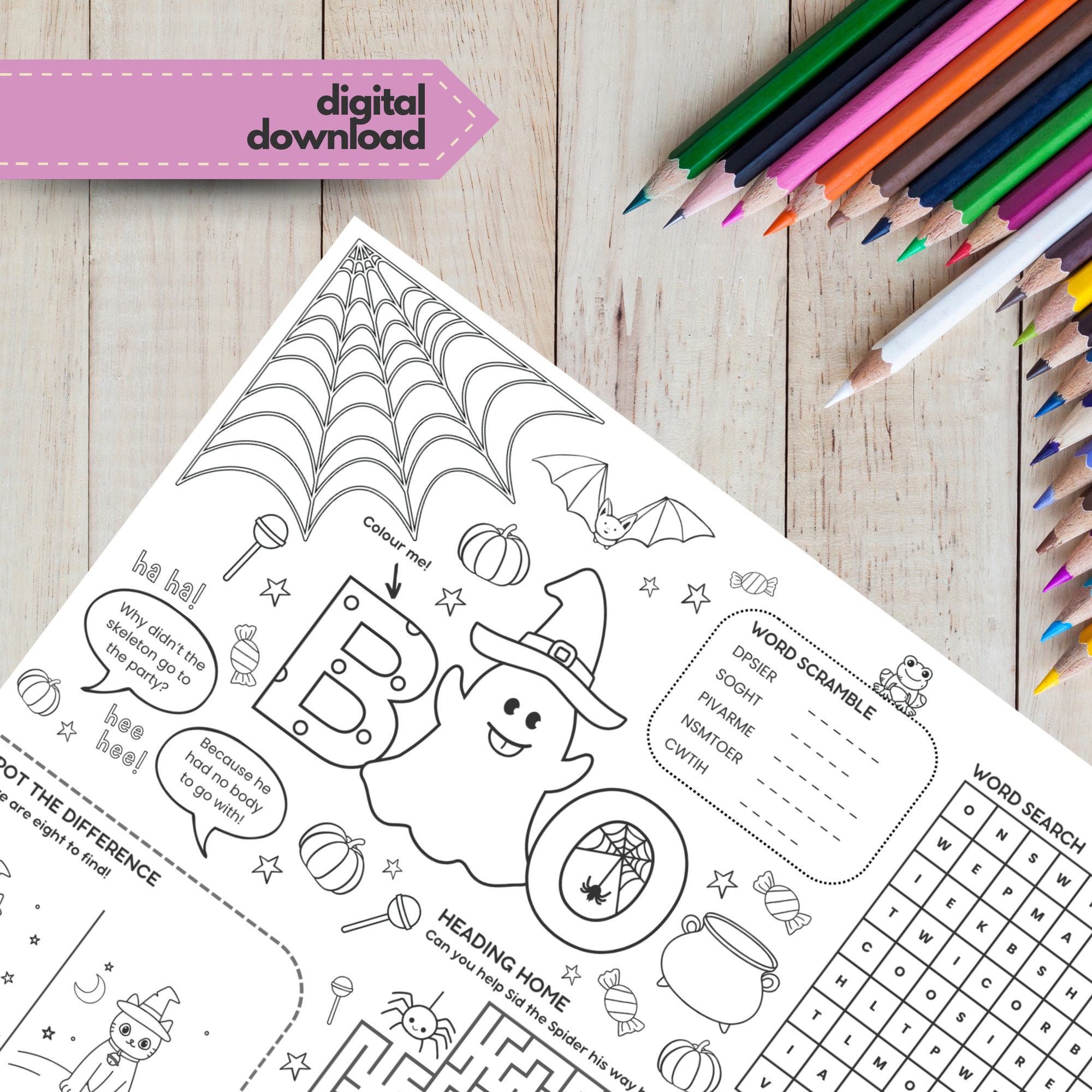 Halloween Printable Activity Mat, Printable Placemat, Instant Download ...