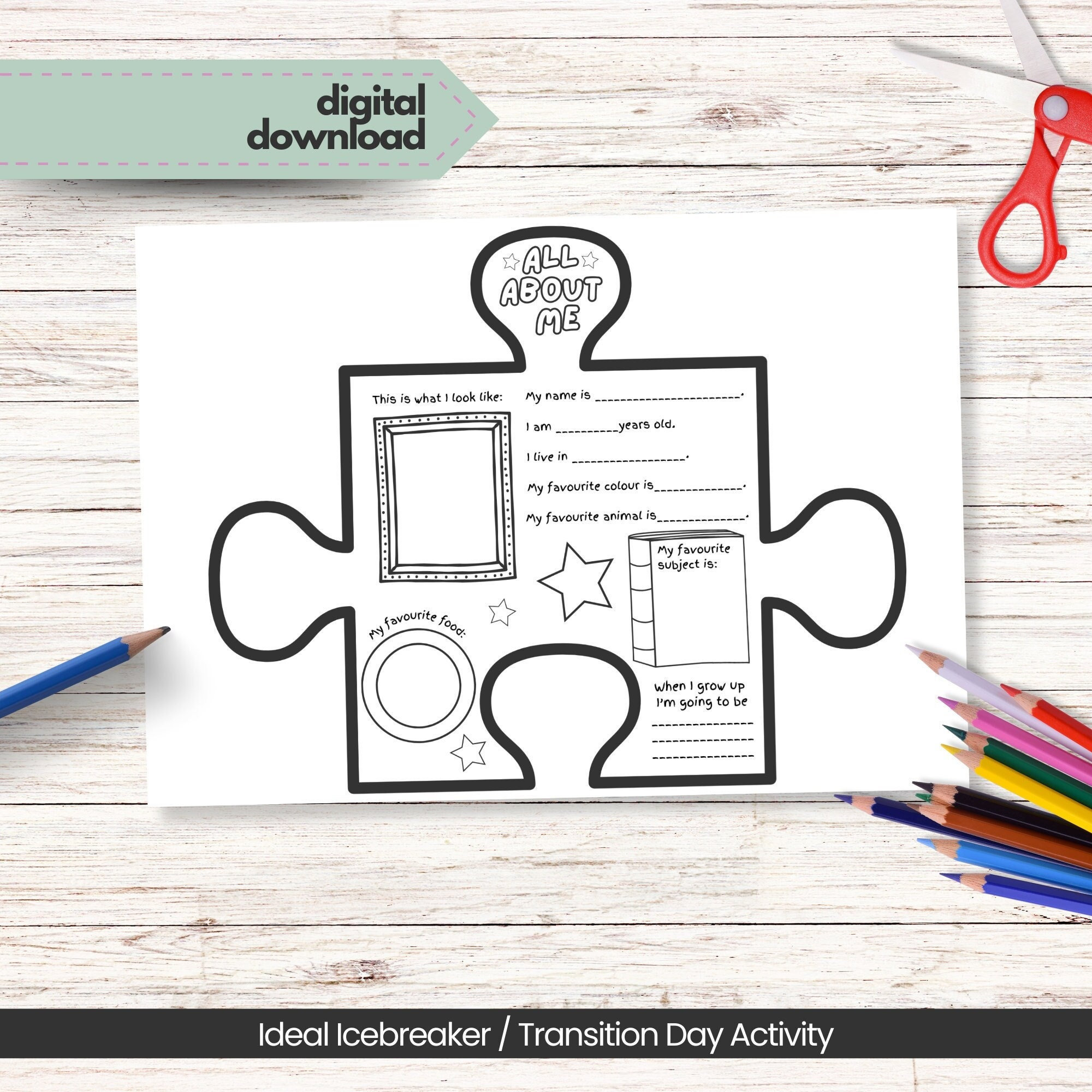 All About Me Jigsaw Puzzle Piece to Print, Transition Activity, Instant ...