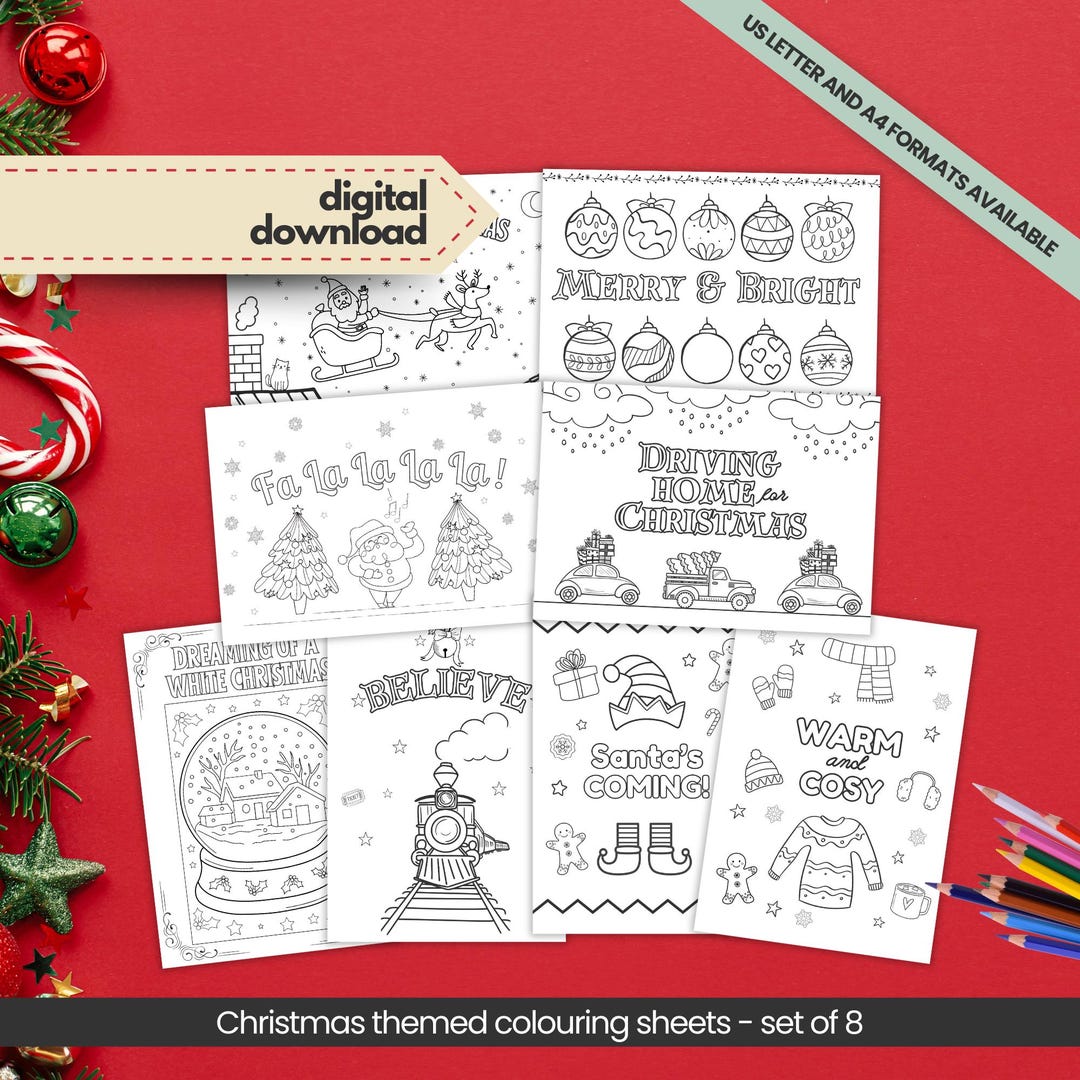 Printable Festive Coloring Sheets for Kids Digital Download, Christmas ...