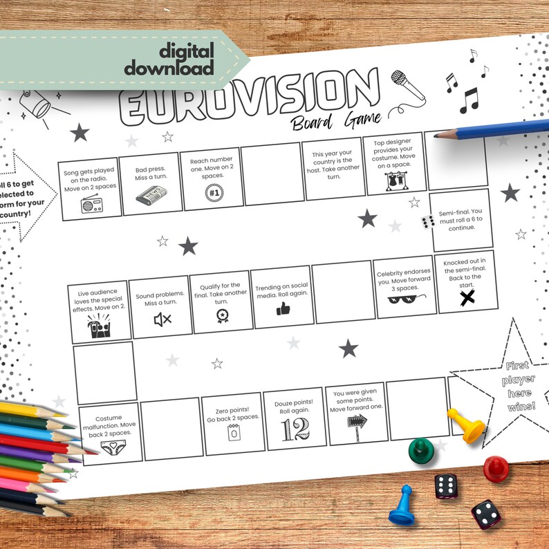 Eurovision Themed Printable Game, Instant Download - Etsy