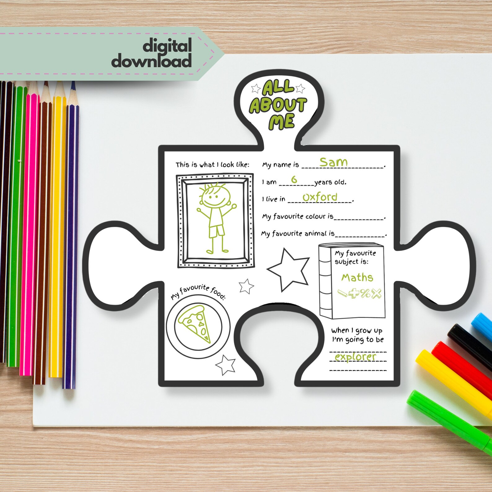 All About Me Jigsaw Puzzle Piece to Print, Transition Activity, Instant ...