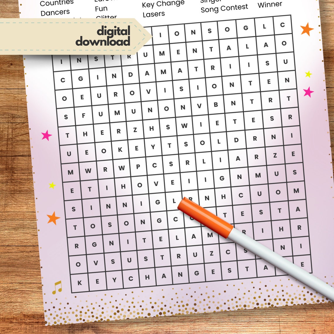 Eurovision Word Search, Eurovision Puzzle, Instant Download - Etsy UK