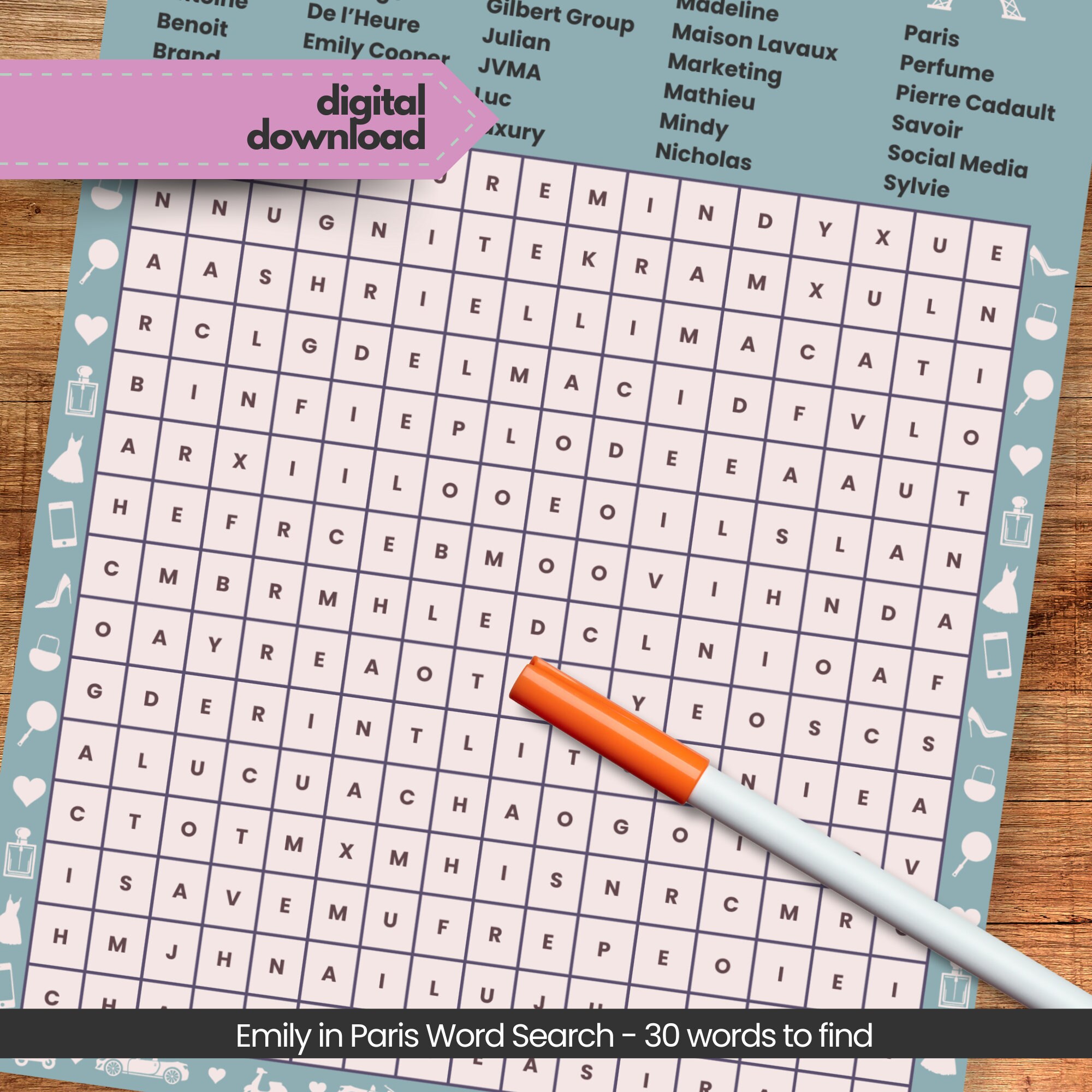 Emily in Paris Inspired Printable Word Search, Instant Download - Etsy