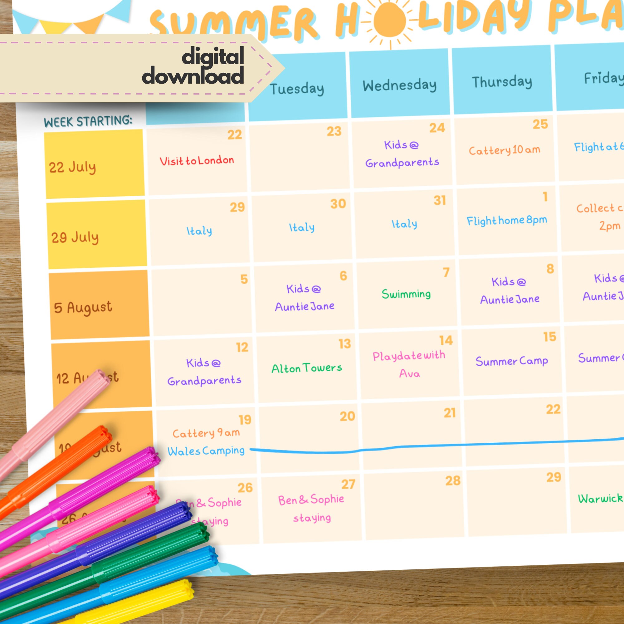 Digital UK Summer Holiday Planner Template Instant Download and ...