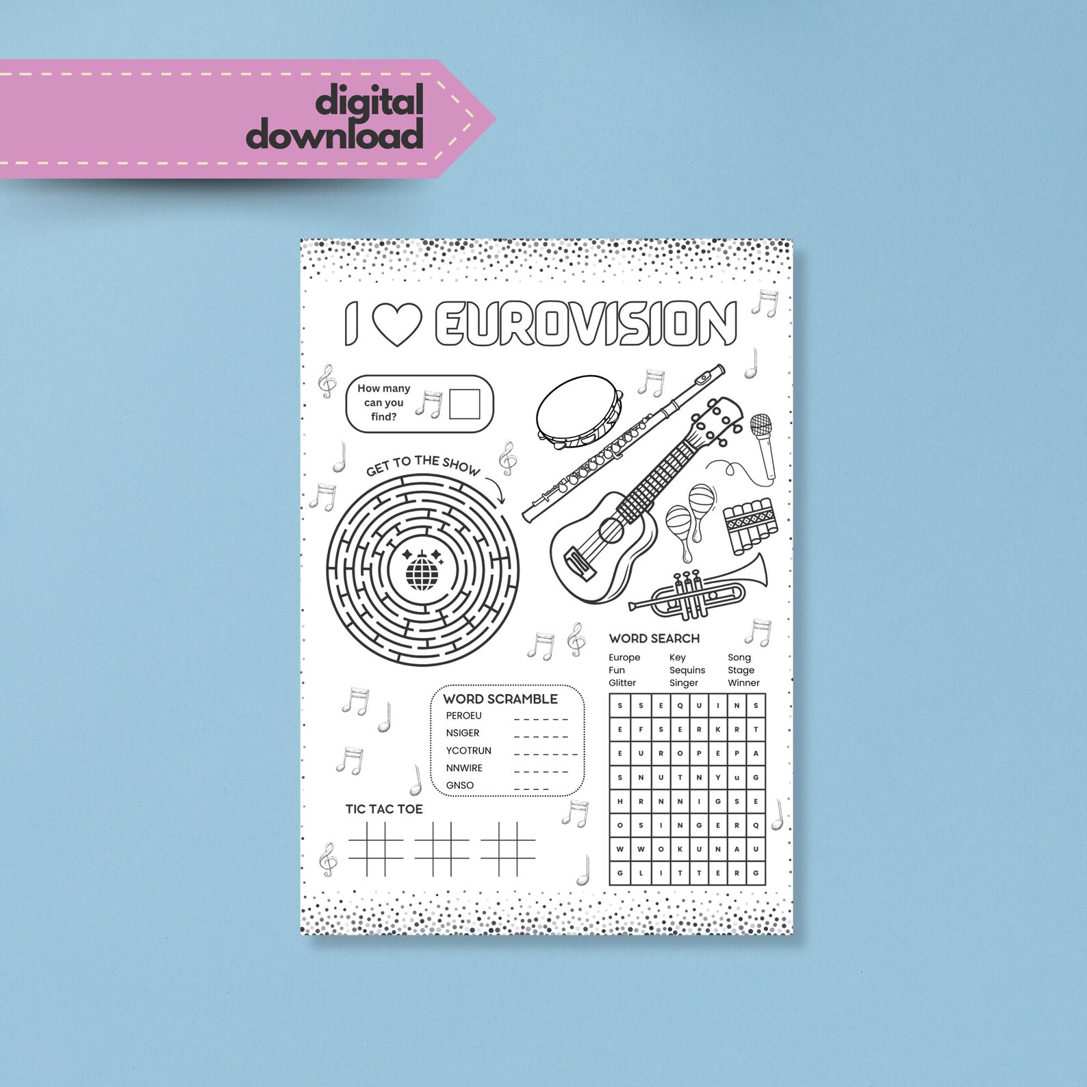 Eurovision Activity Placemat, Eurovision Colouring Page, Eurovision ...