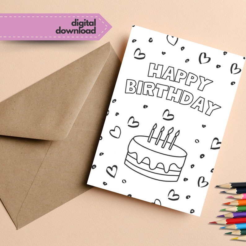 Instant Download DIY Colouring Birthday Cards Set - Etsy