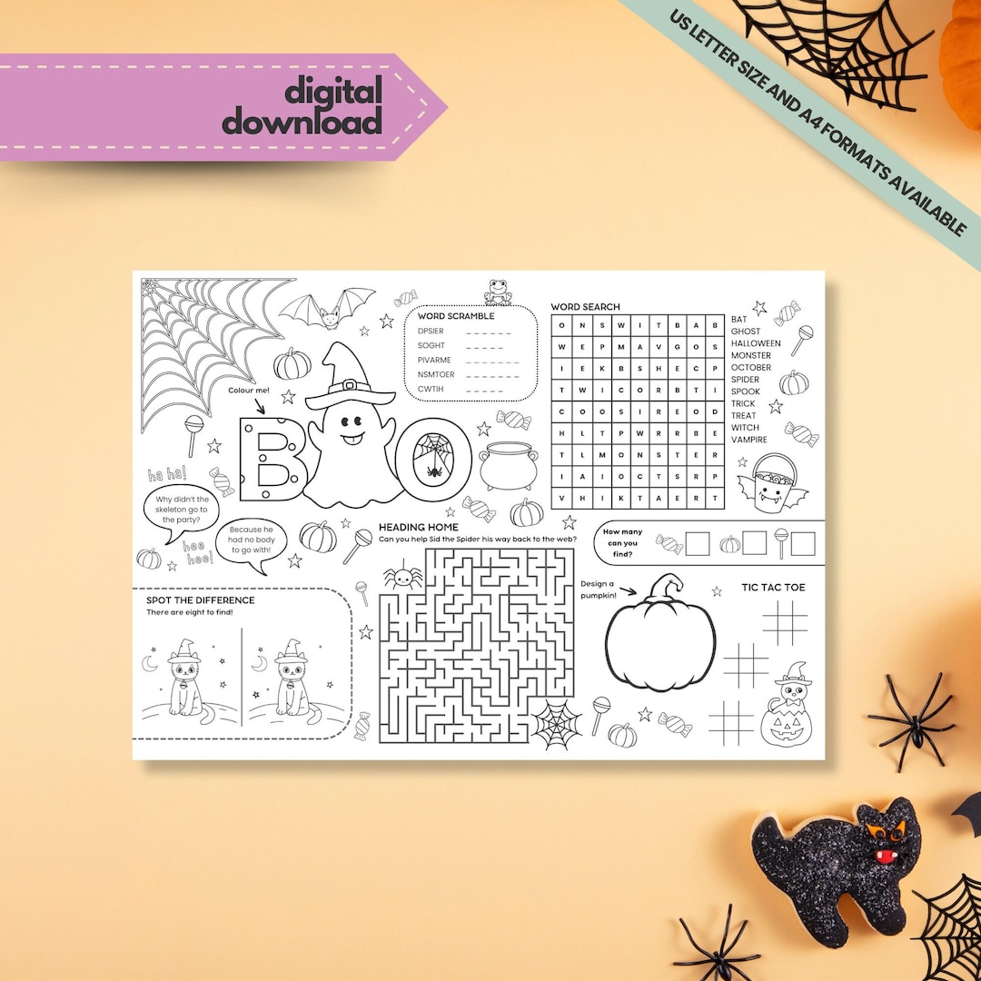 Halloween Printable Activity Mat, Printable Placemat, Instant Download ...