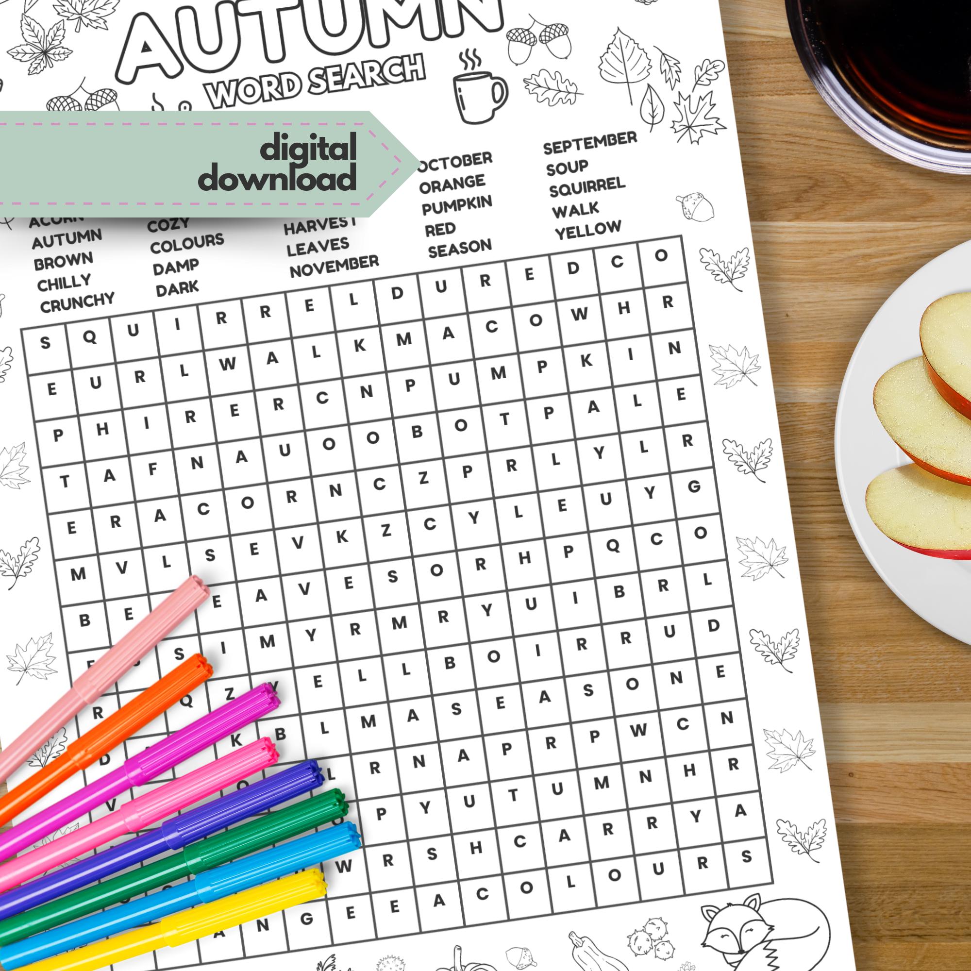 Autumn / Fall Word Search, Printable Activity, Instant Download - Etsy