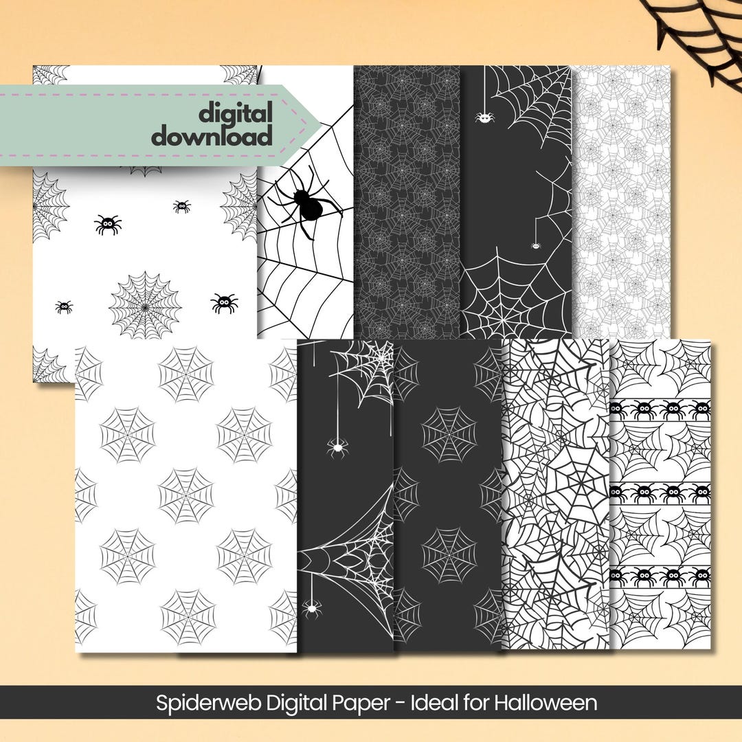 Spiderweb Digital Paper for Halloween Scrapbooking and Crafts, Instant ...