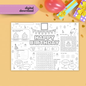 Kids Fun Birthday Printable Colouring Placemat - Instant Download ...