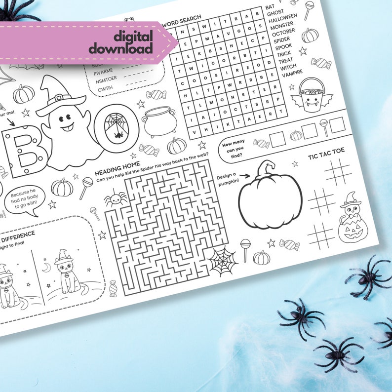 Halloween Printable Activity Mat, Printable Placemat, Instant Download ...