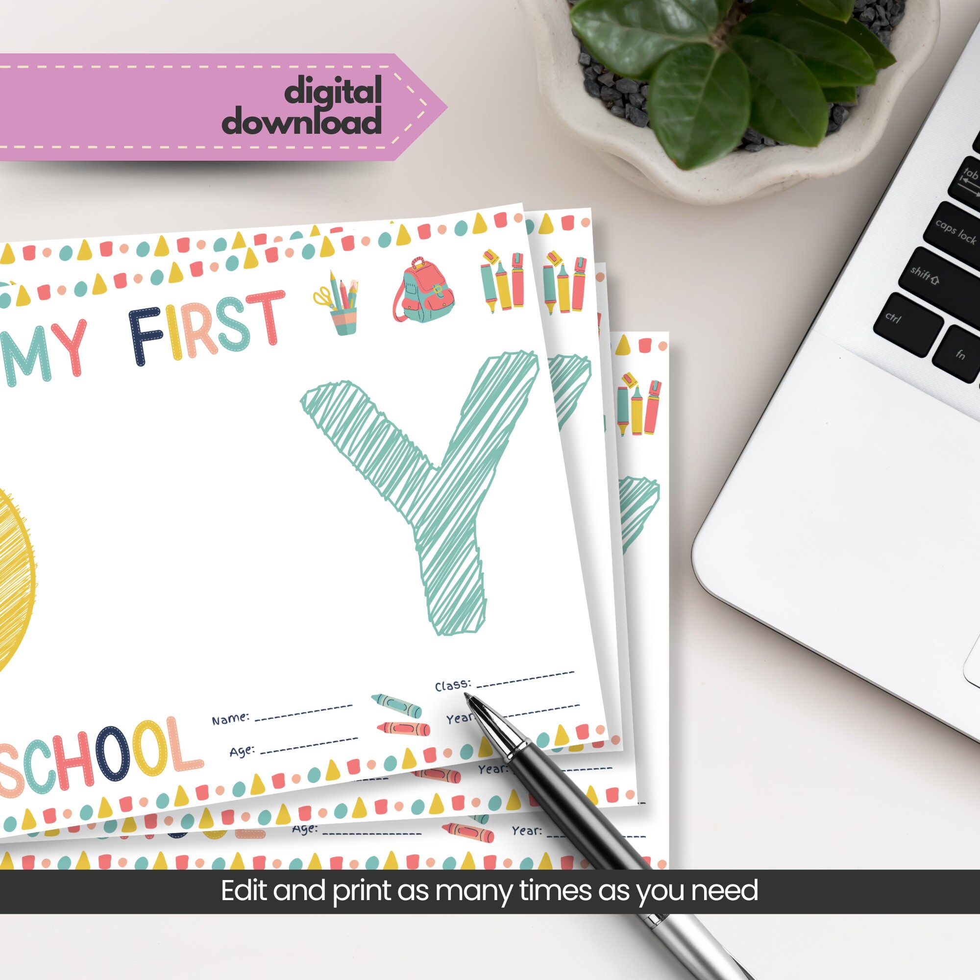 Editable First Day at School Handprint Poster, Back to School ...