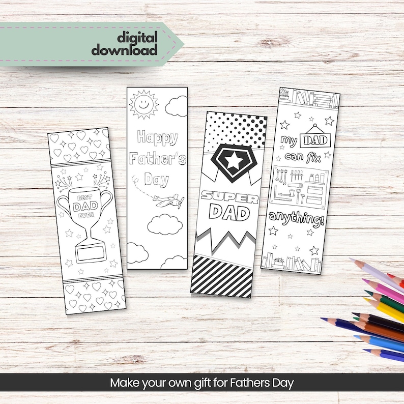 Fathers Day Colouring Bookmarks, Gift for Him, Instant Download - Etsy