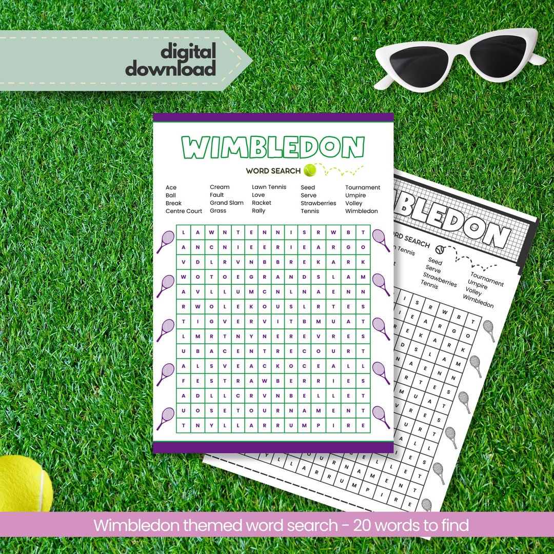 Wimbledon Tennis Printable Word Search Puzzle - Summer Sport Party ...